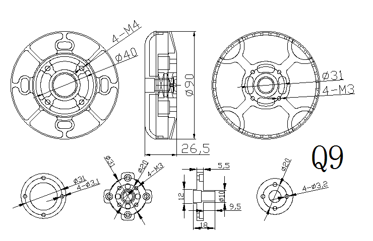 HL Q9 8308 / 100KV 6-12S Outrunner Brushless Motor | HL